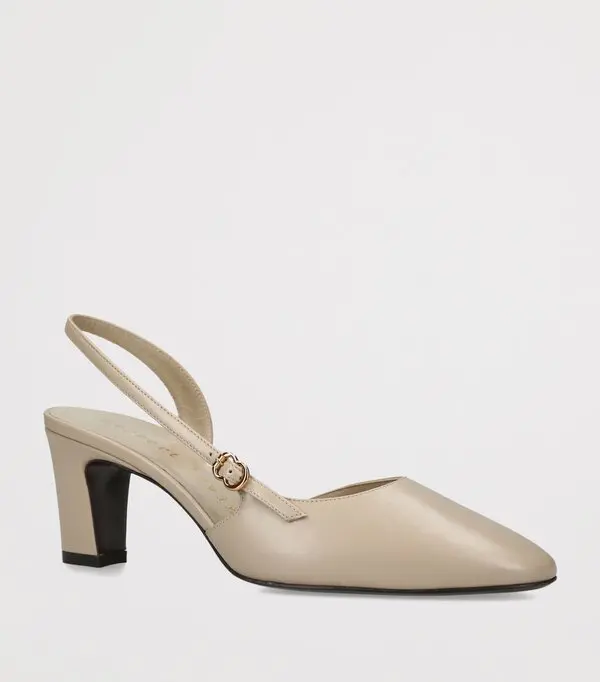 HERBERT LEVINE Leather Slingback Heels With Block Heel And Buckle Fastening - Beige