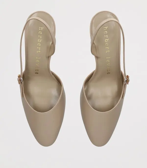 HERBERT LEVINE Leather Slingback Heels With Block Heel And Buckle Fastening - Beige