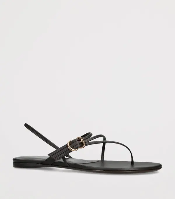 HERBERT LEVINE Leather Flat Sandals With Buckled Straps - Brown