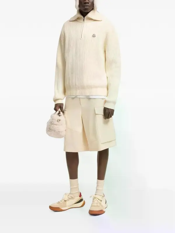 Moncler Ribbed-knit Half-zip Sweater - Neutrals
