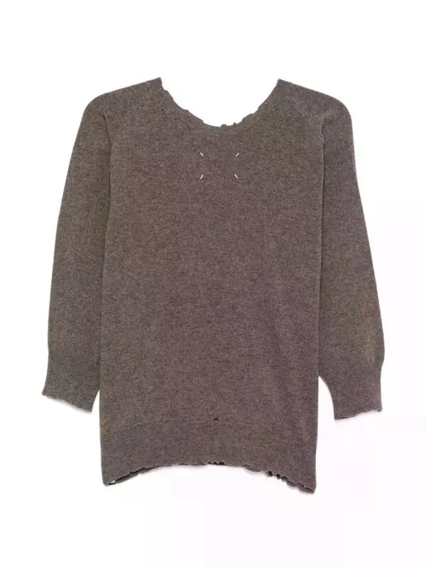 MAISON MARGIELA Distressed V-neck Long Sleeve Knit - Brown