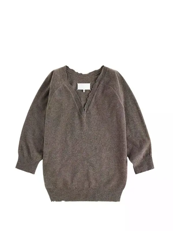MAISON MARGIELA Distressed V-neck Long Sleeve Knit