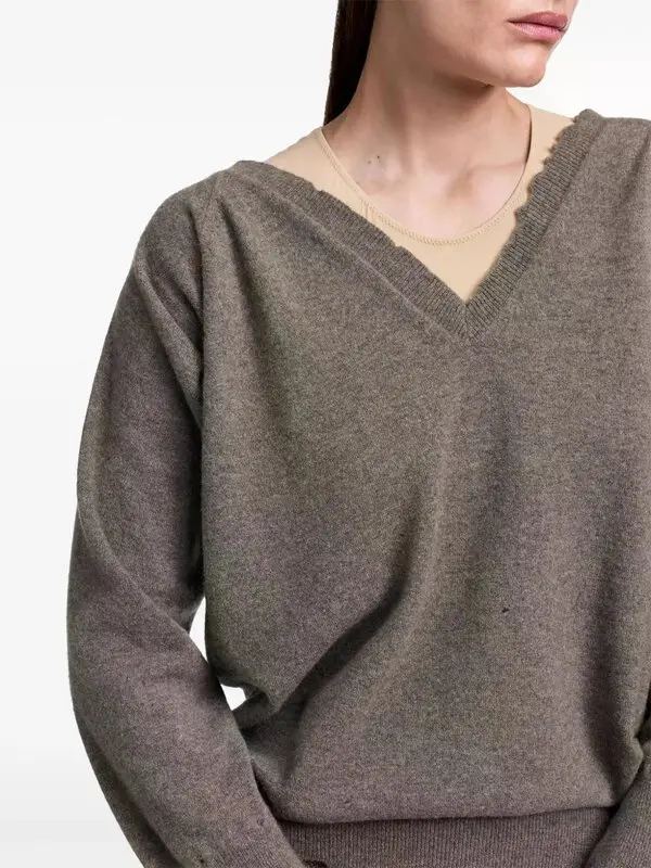 MAISON MARGIELA Distressed V-neck Long Sleeve Knit