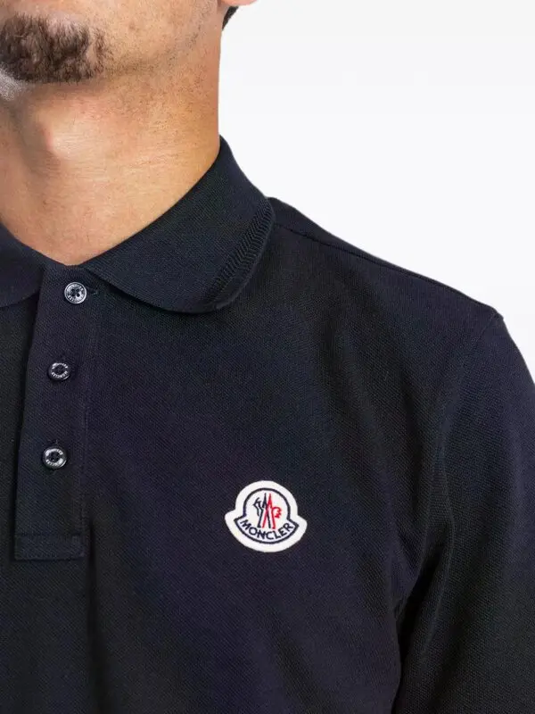 Moncler Logo Patch Cotton Piquet Polo Shirt - Blue