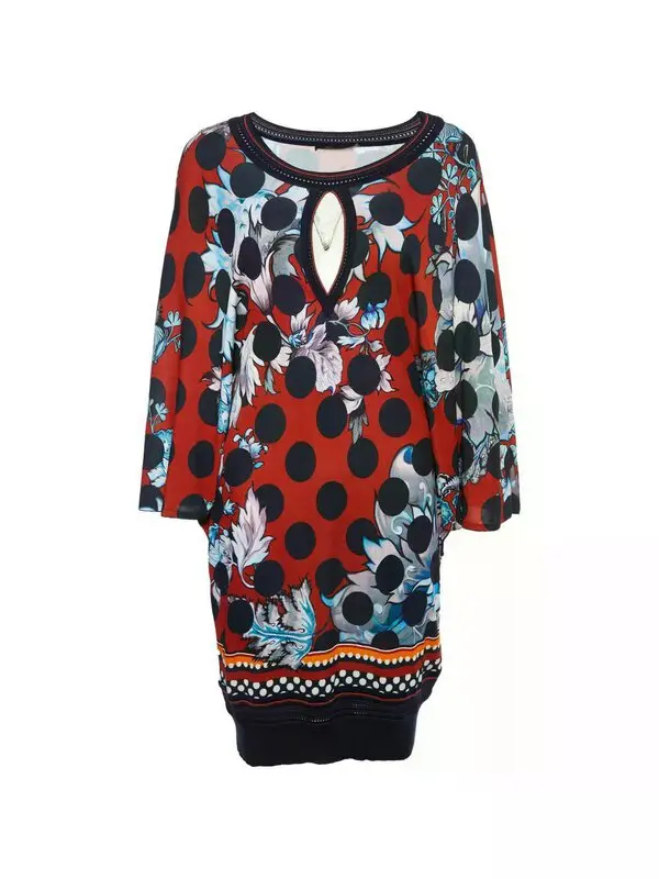 Roberto Cavalli Floral And Polka Dot Print Mini Dress With Keyhole Detail - Red