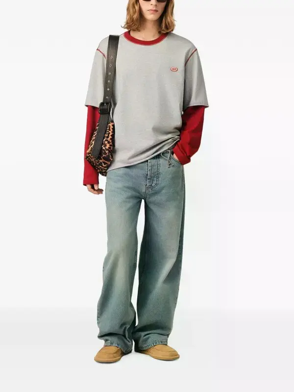 AMI Paris Double-sleeves Cotton T-shirt With Patch - Grey