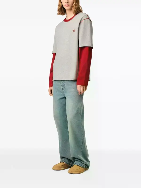 AMI Paris Double-sleeves Cotton T-shirt With Patch - Grey