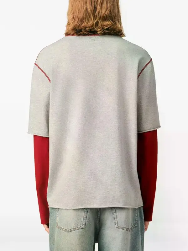 AMI Paris Double-sleeves Cotton T-shirt With Patch - Grey