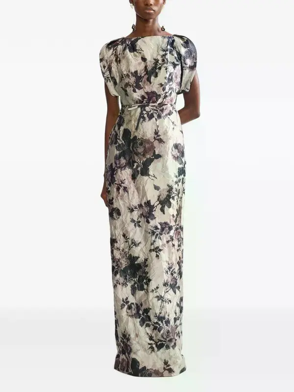 Erdem Floral-print Textured Satin Gown - Neutrals