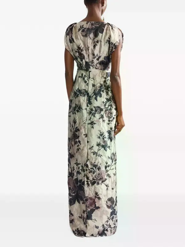 Erdem Floral-print Textured Satin Gown - Neutrals