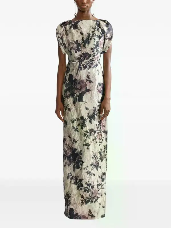 Erdem Floral-print Textured Satin Gown - Neutrals