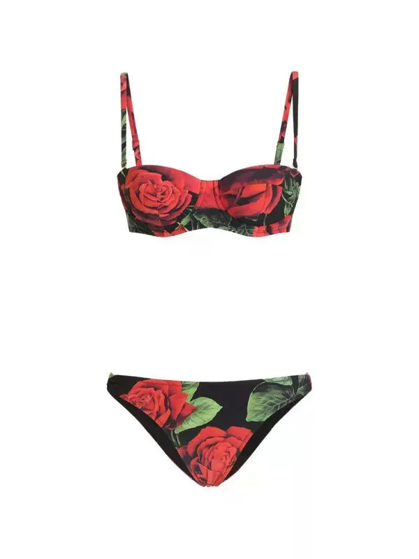 Dolce & Gabbana Rose-print Balconette Bikini - Black