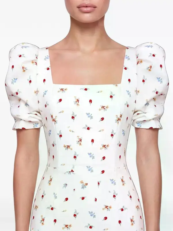 POST MERIDIEM Floral-print Puff-sleeve Midi Dress