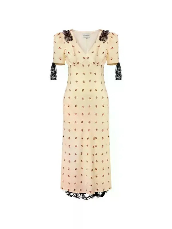 POST MERIDIEM Lace-trimmed Floral Midi Dress - Neutrals