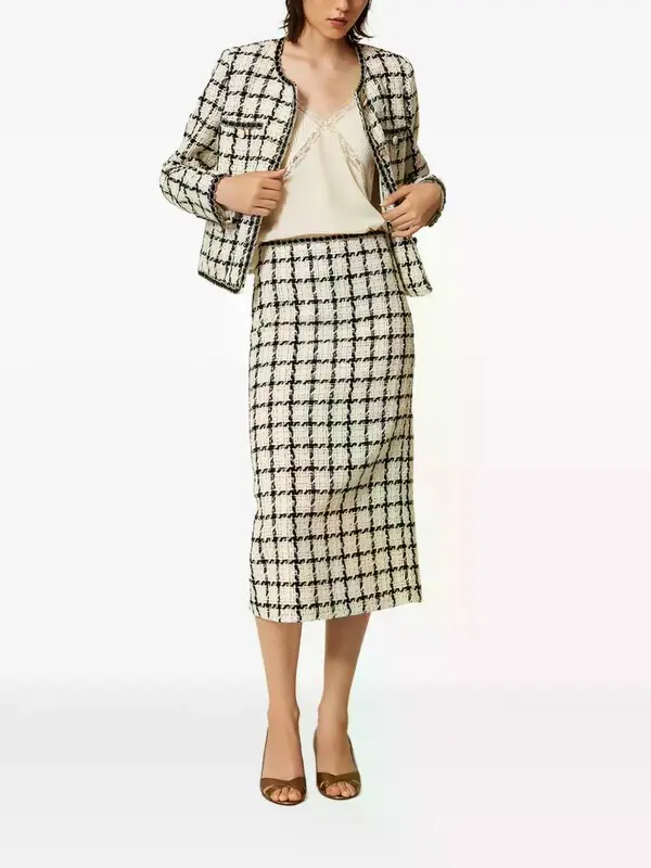 TWINSET Midi Bouclé Skirt With Check Pattern - Neutrals