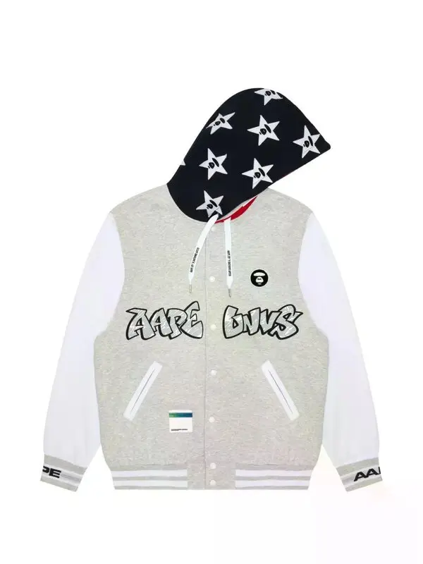 AAPE BY *A BATHING APE Moonface Embroidered Snap-button Hoodie - Grey