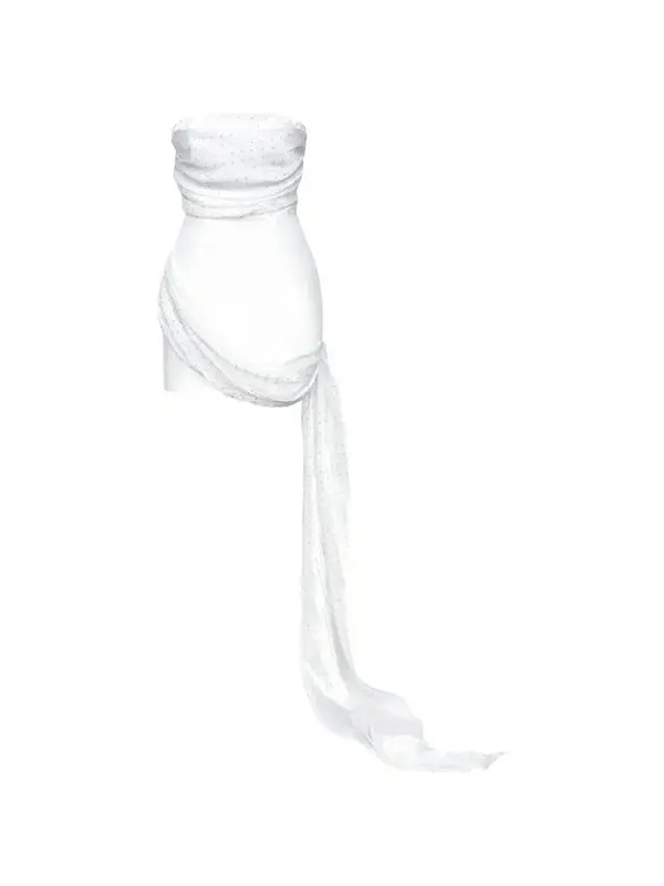 POST MERIDIEM Strapless Rhinestone Embellished Mini Dress - White