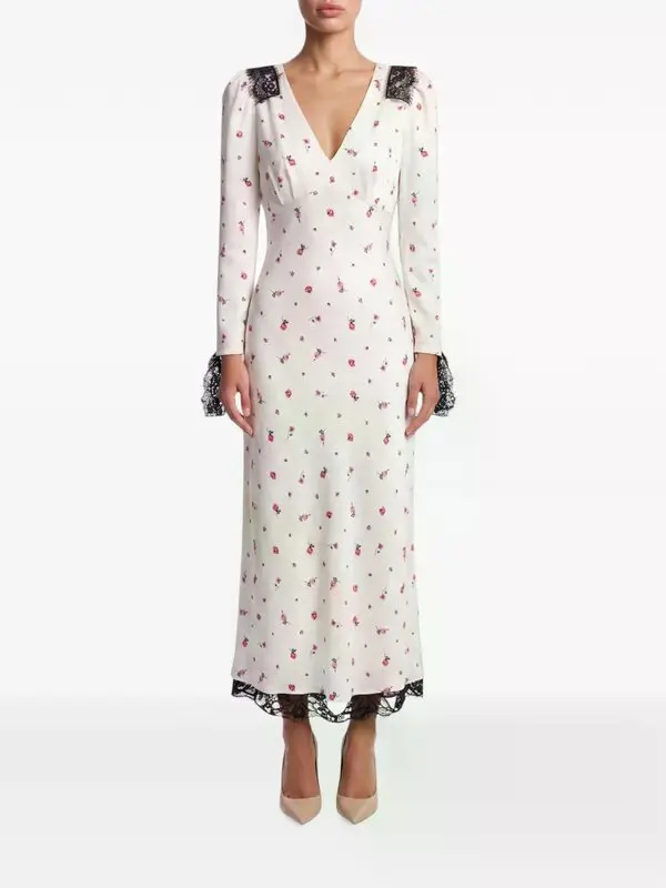POST MERIDIEM Lace-trimmed Floral Midi Dress