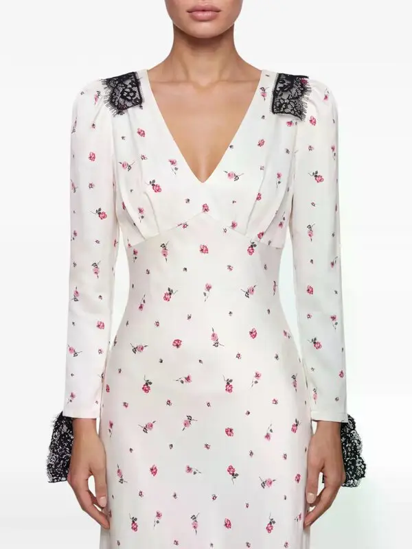 POST MERIDIEM Lace-trimmed Floral Midi Dress
