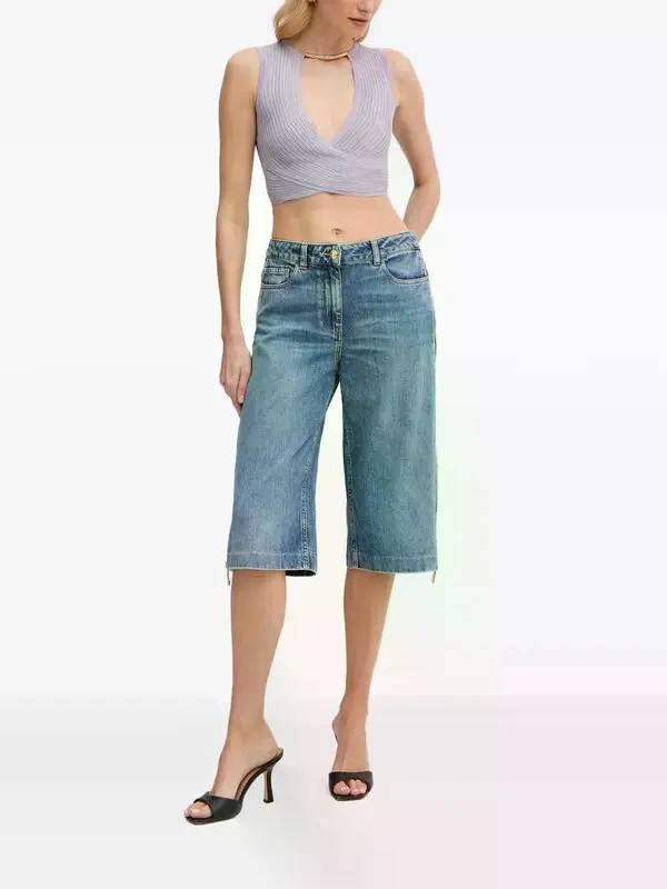 Elisabetta Franchi Wrap-style Ribbed-knit Top - Purple