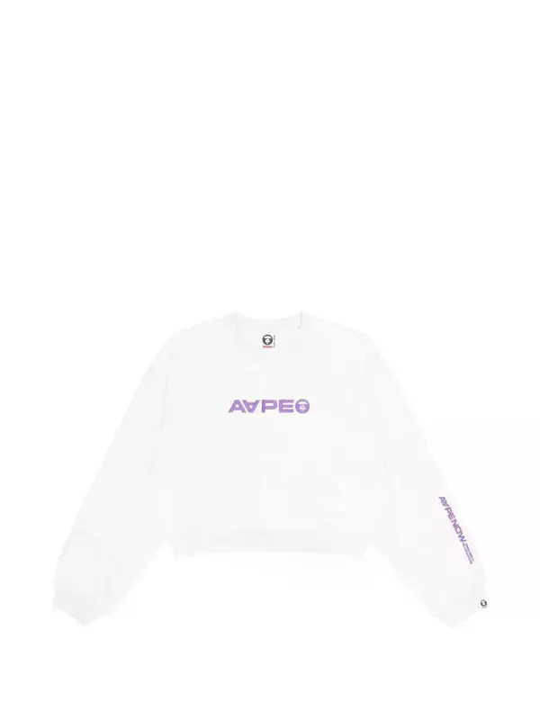 AAPE BY *A BATHING APE Moonface Embroidered Cropped Sweater - White