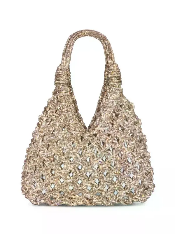 HIBOURAMA Crystal-embellished Woven Tote Bag - Gold