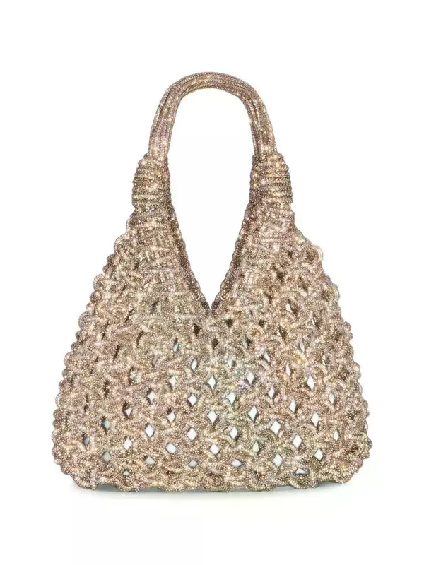HIBOURAMA Crystal-embellished Woven Tote Bag - Gold