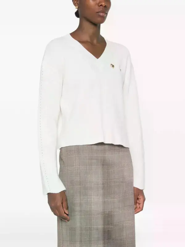 TWINSET Ribbed Knit V-neck Sweater With Heart Motif