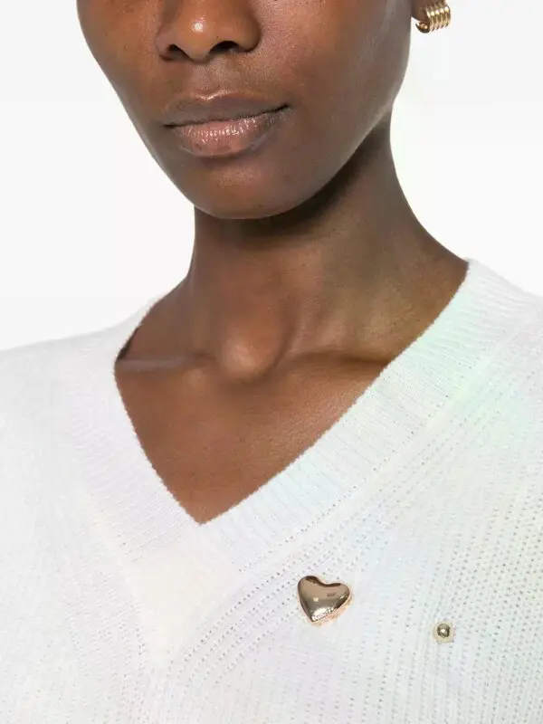TWINSET Ribbed Knit V-neck Sweater With Heart Motif