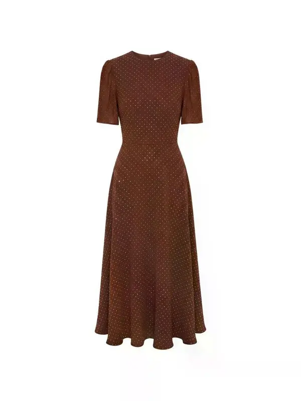 POST MERIDIEM Rhinestone Embellished Midi Dress - Brown
