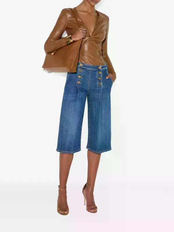 Elisabetta Franchi Denim Bermuda Shorts With Row Of Buttons