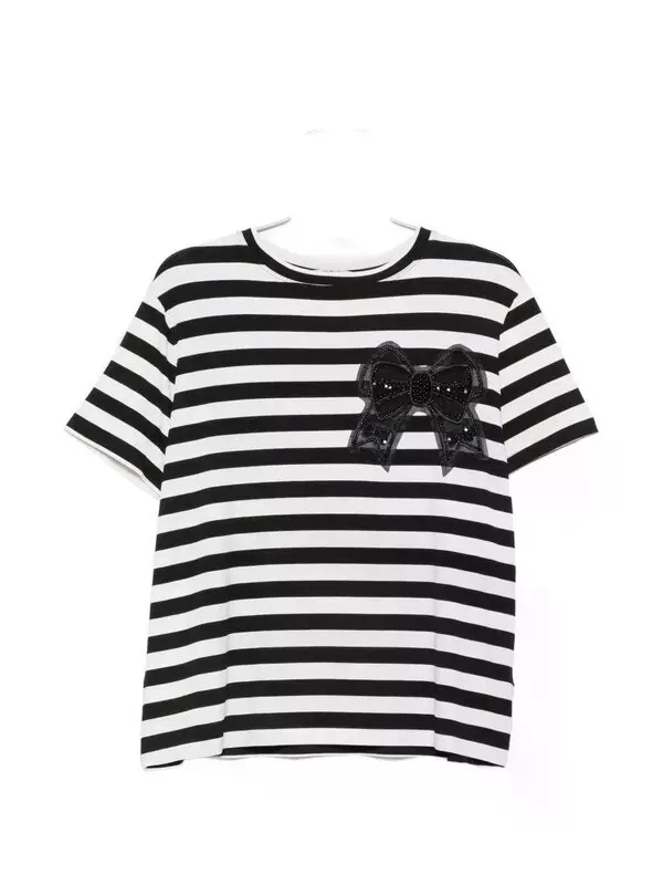 PARLOR Striped Bow-appliqué T-shirt