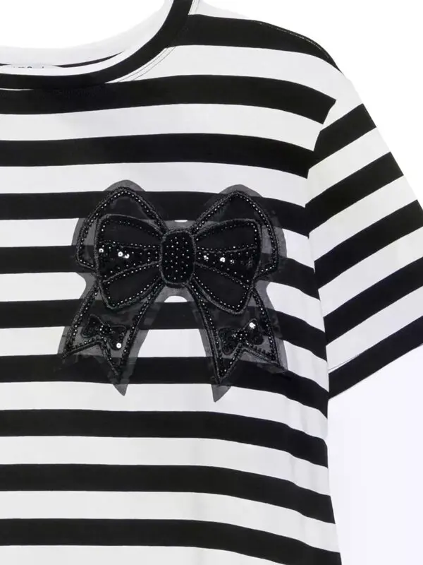PARLOR Striped Bow-appliqué T-shirt