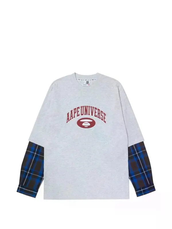 AAPE BY *A BATHING APE Moonface Plaid-panelled T-shirt - Grey