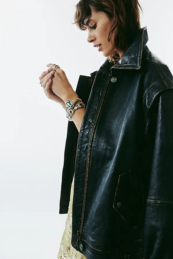 Free People We The Free Parker Leather Jacket - Black