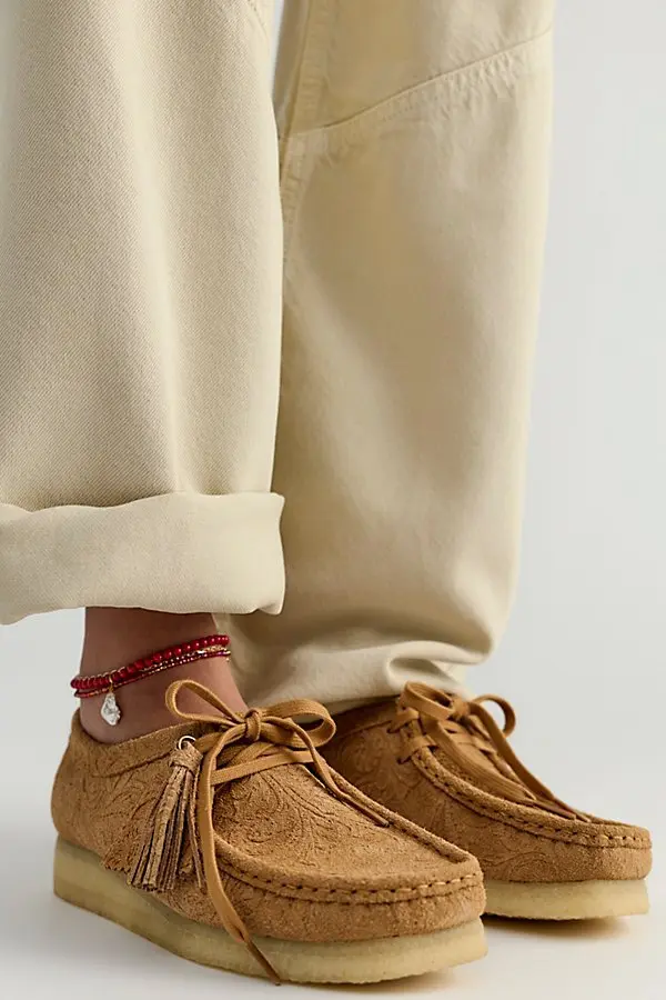 Clarks Embossed Wallabee Shoes - Tan Interest