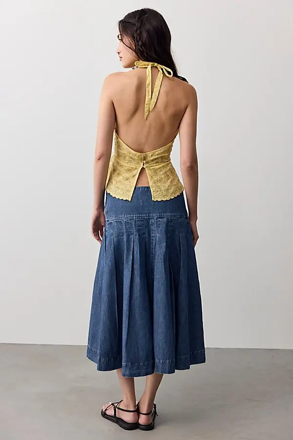 Free People We The Free Skipper Pleated Denim Midi Skirt
