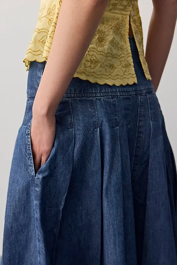 Free People We The Free Skipper Pleated Denim Midi Skirt