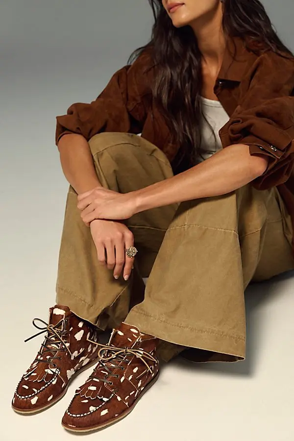 Free People We The Free Hair-on Benny Lace-up Boots - Fawn