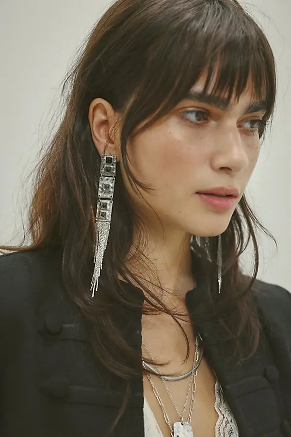Free People Nikkie Dangle Earrings - Silver/onyx/black Lab