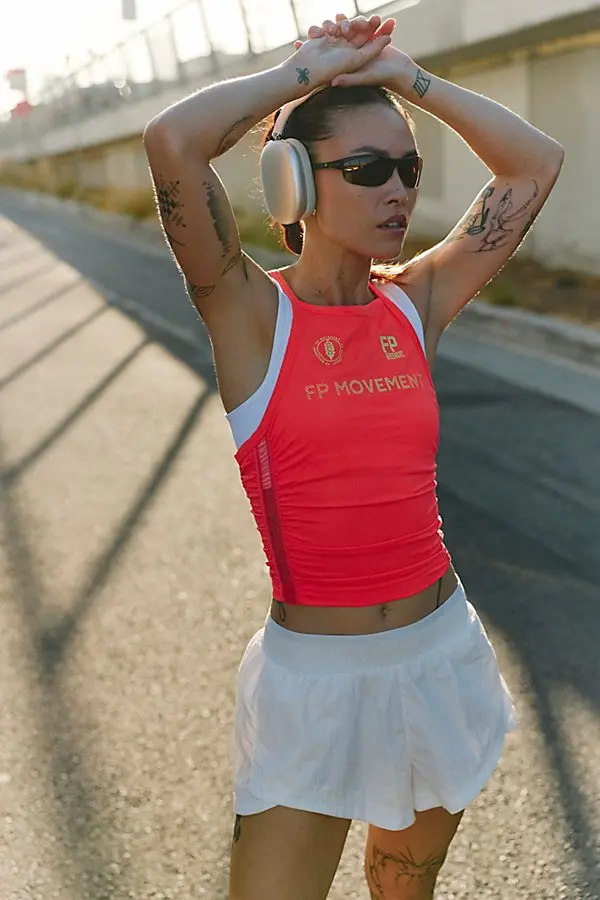 Free People Soft Focus Marathon Logo Cami Top - Hot Watermelon
