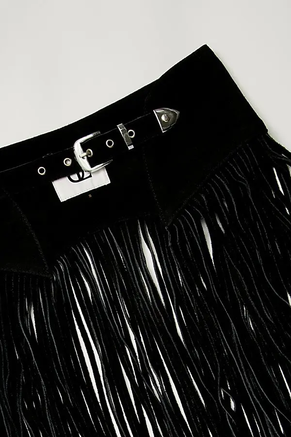 UNDERSTATED LEATHER Suede Fringe Skirt Belt With Metal Buckle