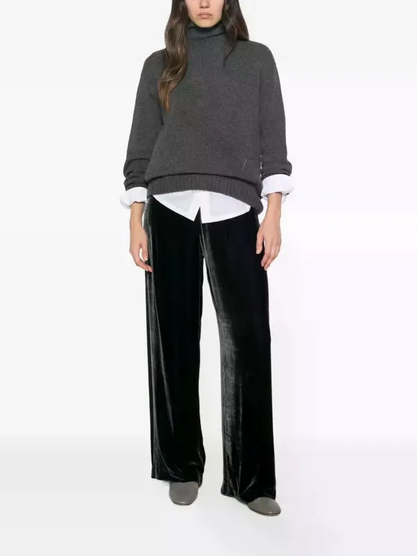 WHYCI Elasticaced-waist Velvet Trousers - Grey