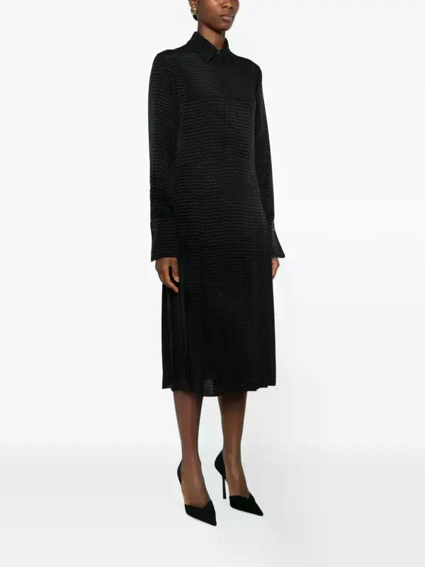 Fendi Pleated Zigzag Pattern Midi Dress - Black