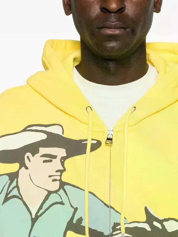 JW Anderson Cowboy Print Zip-up Hoodie - Yellow