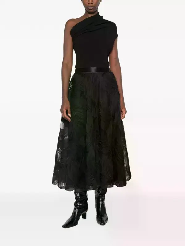 NISSA Textured Flared Midi Skirt - Black