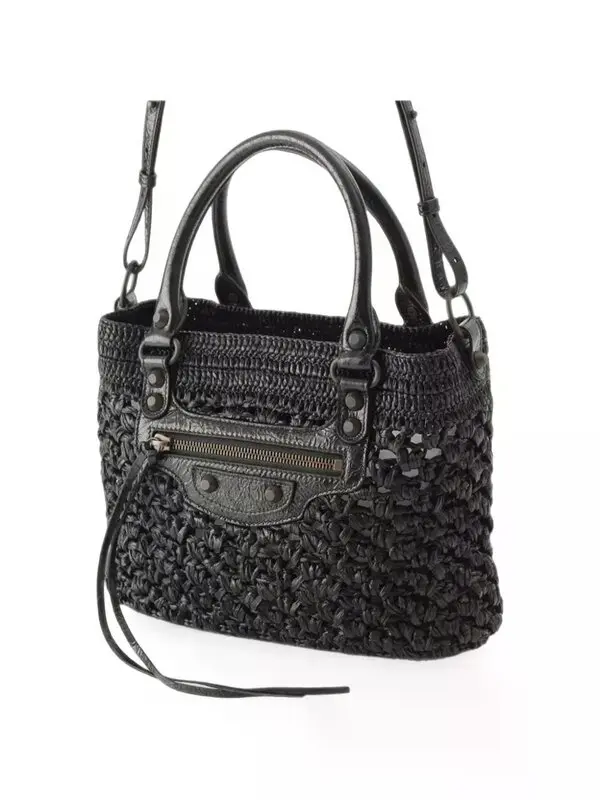 Balenciaga 2018-2026 Small Raffia Effect Crochet Le City Basket Bag Satchel - Black