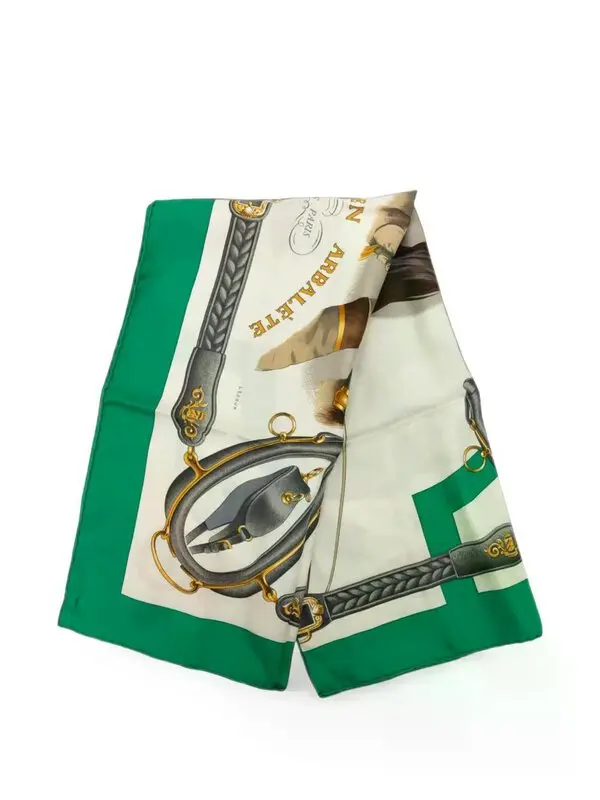 Hermès 20th Century Attelage En Arbalete Silk Scarf 90 Scarves - White