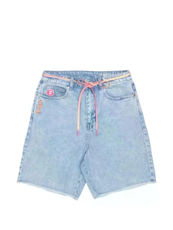AAPE BY *A BATHING APE Moonface Patch Fringed Denim Shorts