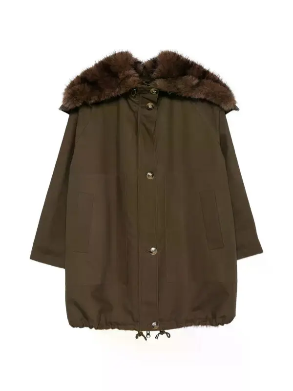 VALENTINI 1972 Faux-fur Trim Drawstring Coat - Green